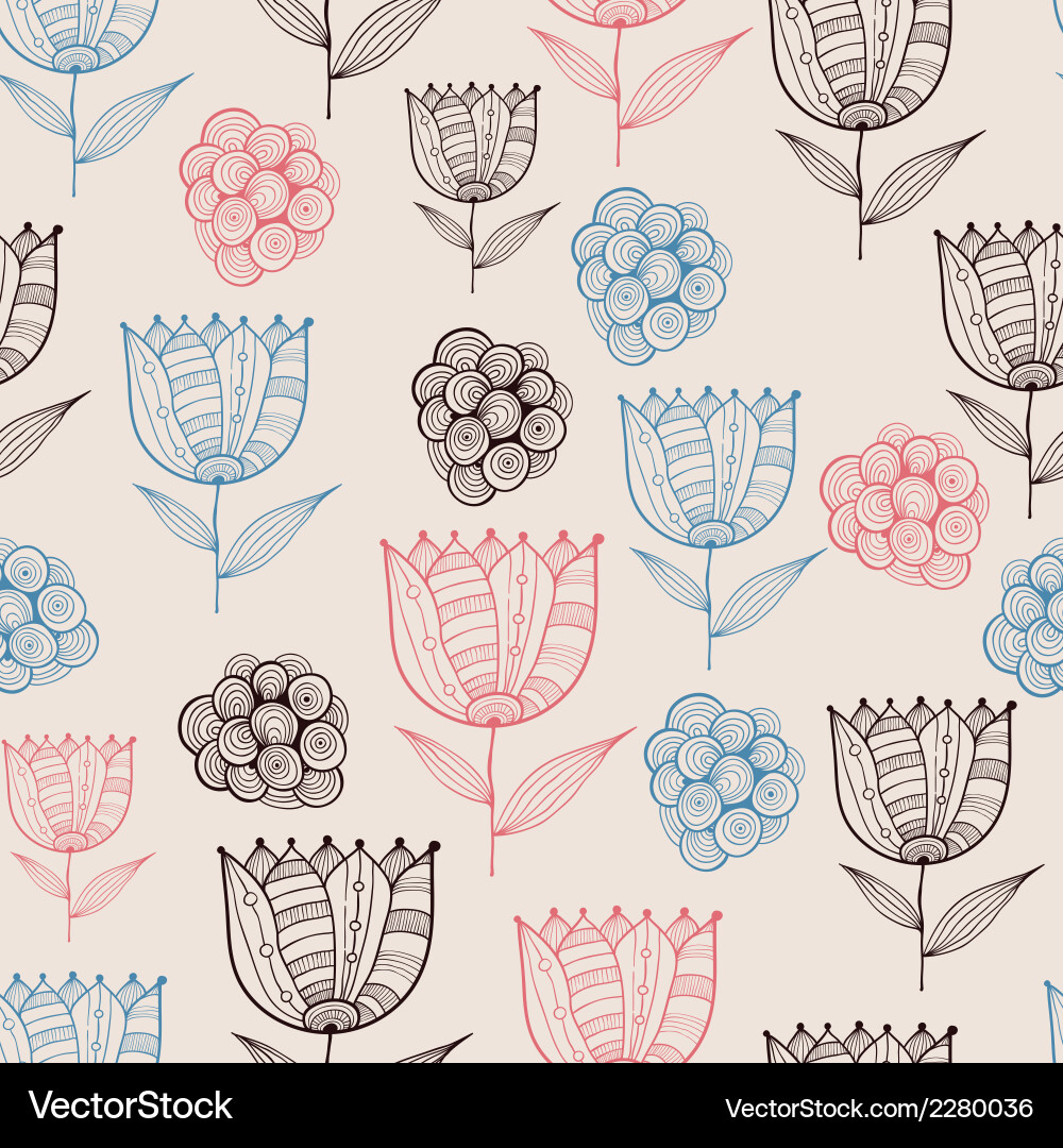Seamless doodle floral pattern Royalty Free Vector Image