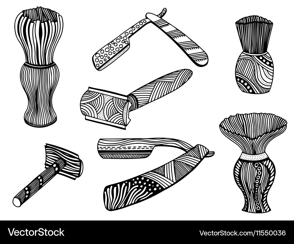 Straight razor and shaving brush Royalty Free Vector Image