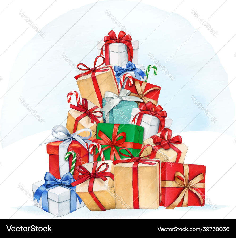Watercolor Christmas Gift Pile Royalty Free Vector Image