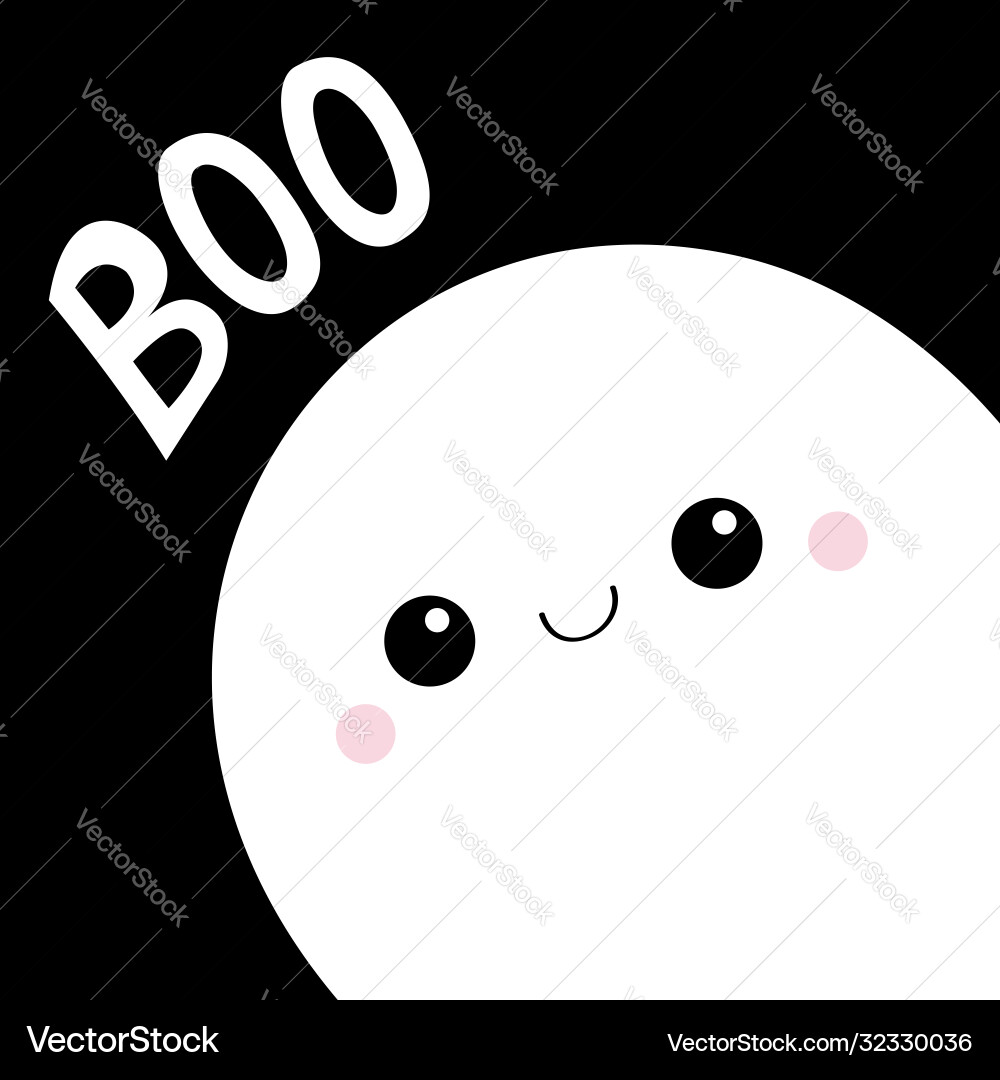 White ghost spirit in corner boo text happy Vector Image