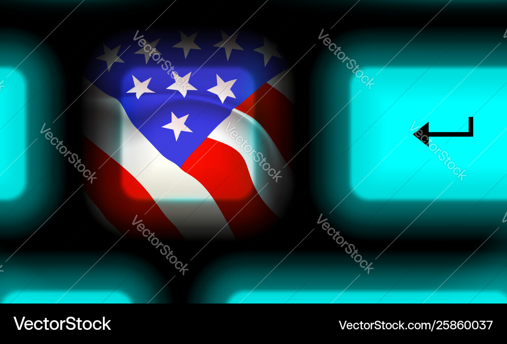 American flag button in neon computer keyboard Vector Image