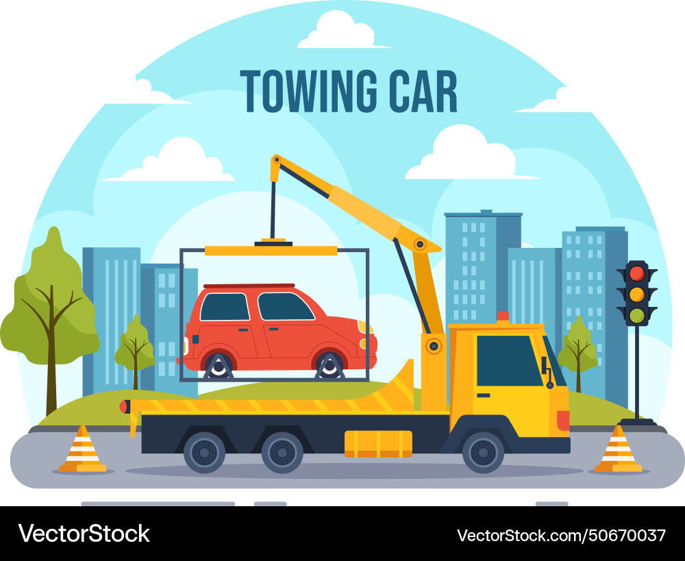 Auto towing car using a truck with roadside Vector Image