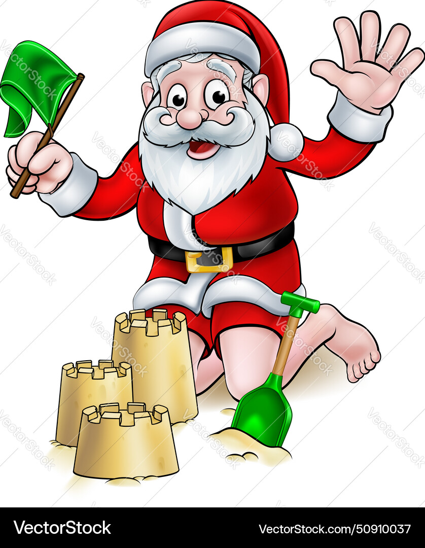Christmas cartoon santa on beach Royalty Free Vector Image