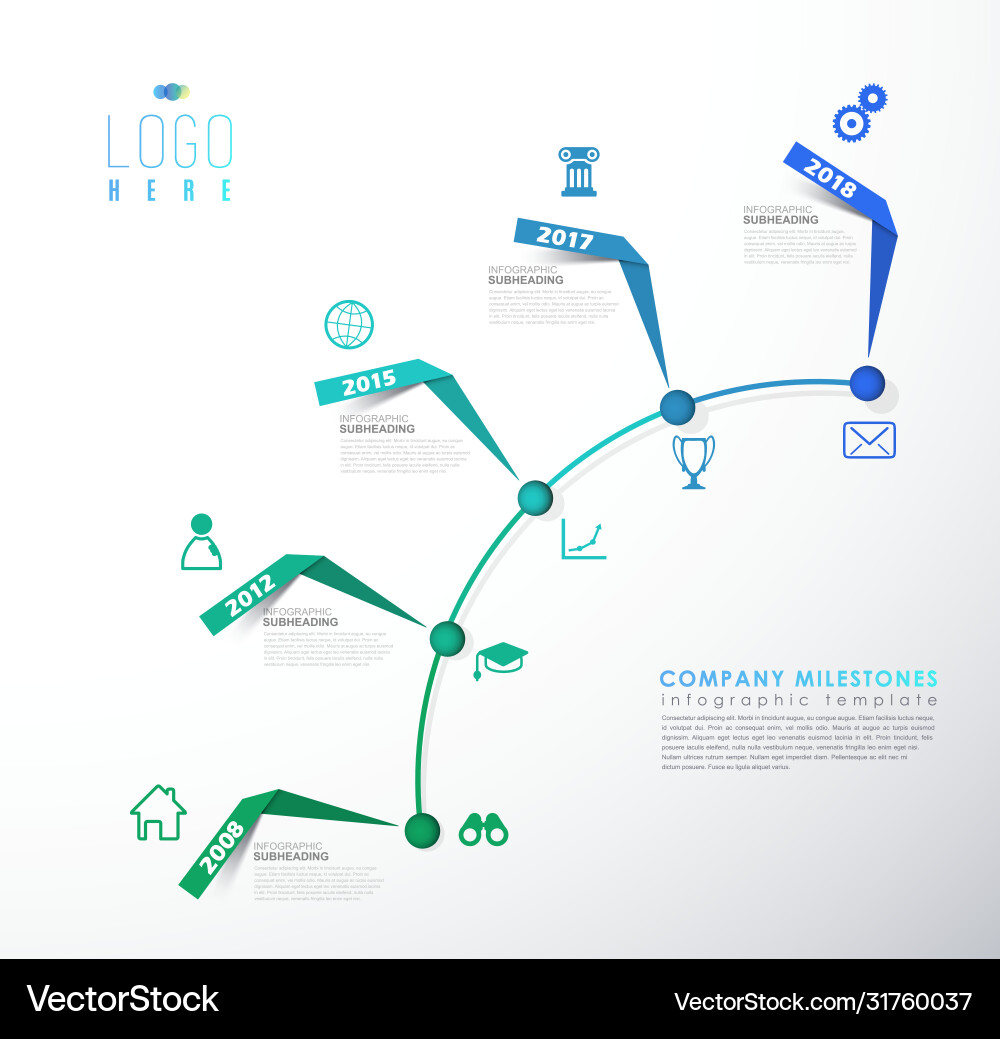 Five green blue progress ribbon steps Royalty Free Vector