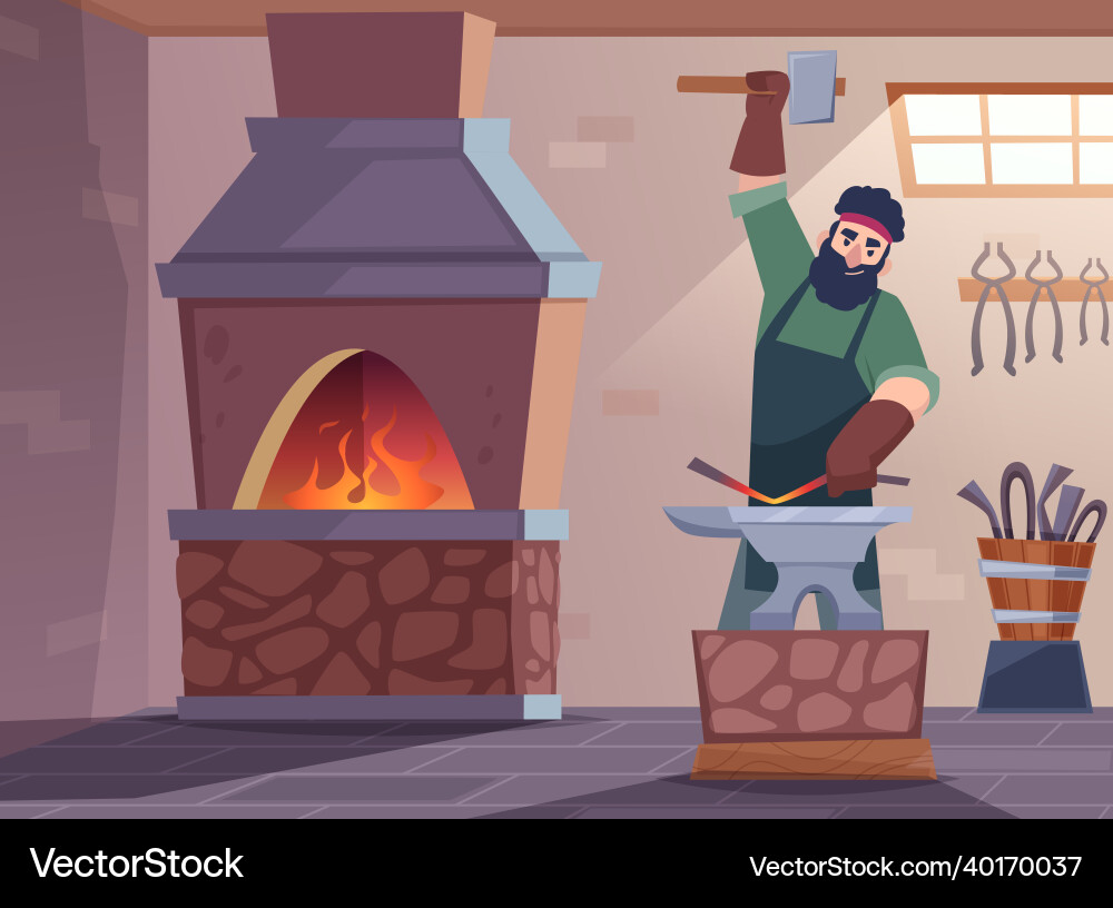 Foundry workshop background blacksmith worker Vector Image