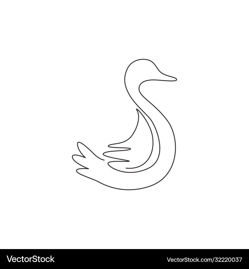 Eine einzelne Linie Zeichnung süß lustige weiße Ente