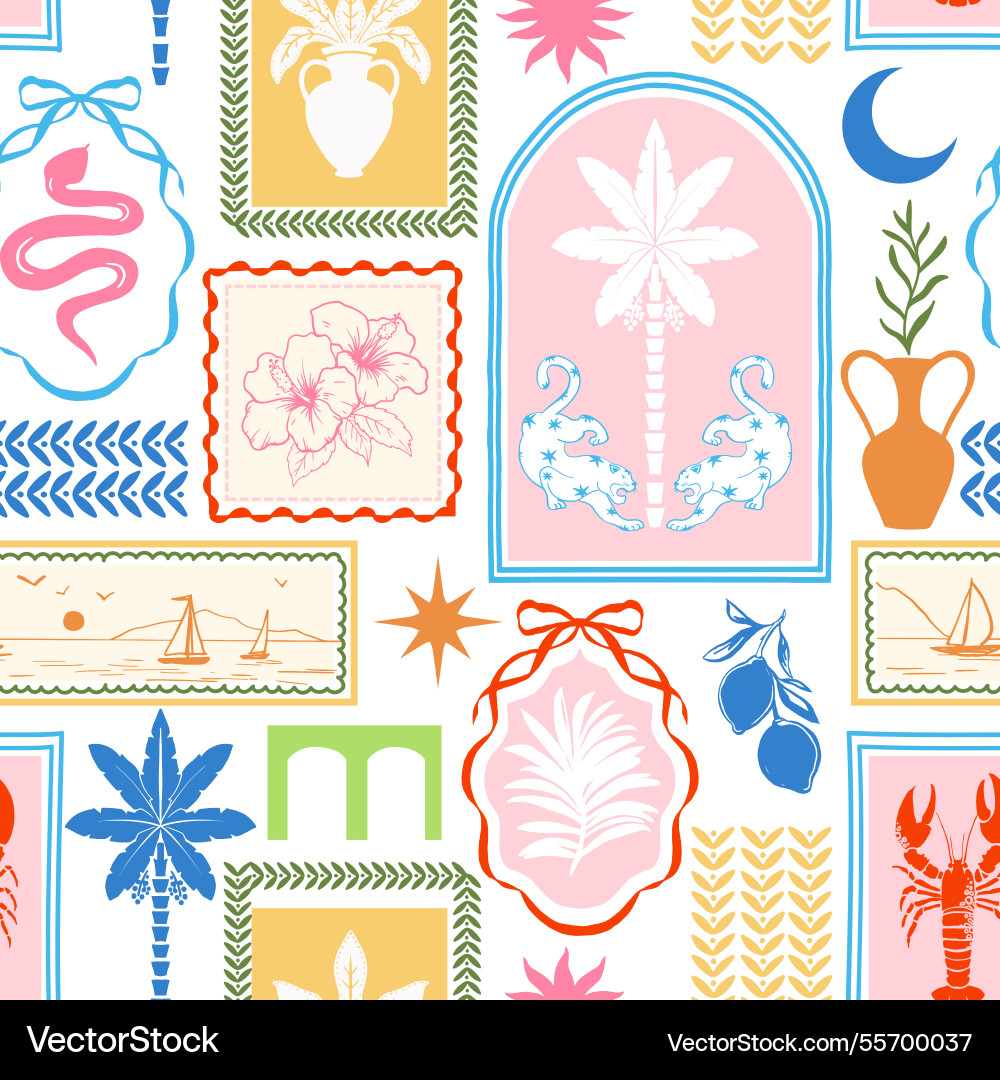 Patchwork tropical pattern featuring Royalty Free Vector