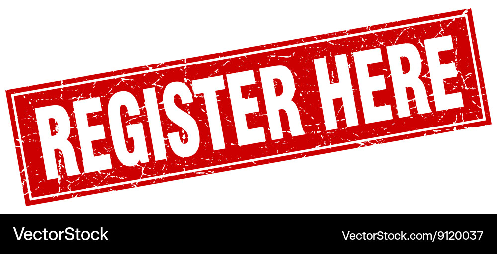 Register here red square grunge stamp on white Vector Image