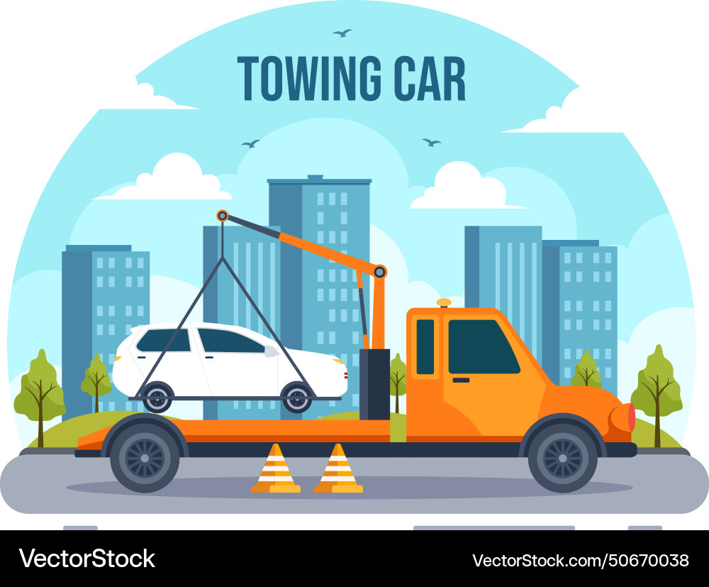 Auto towing car using a truck with roadside Vector Image