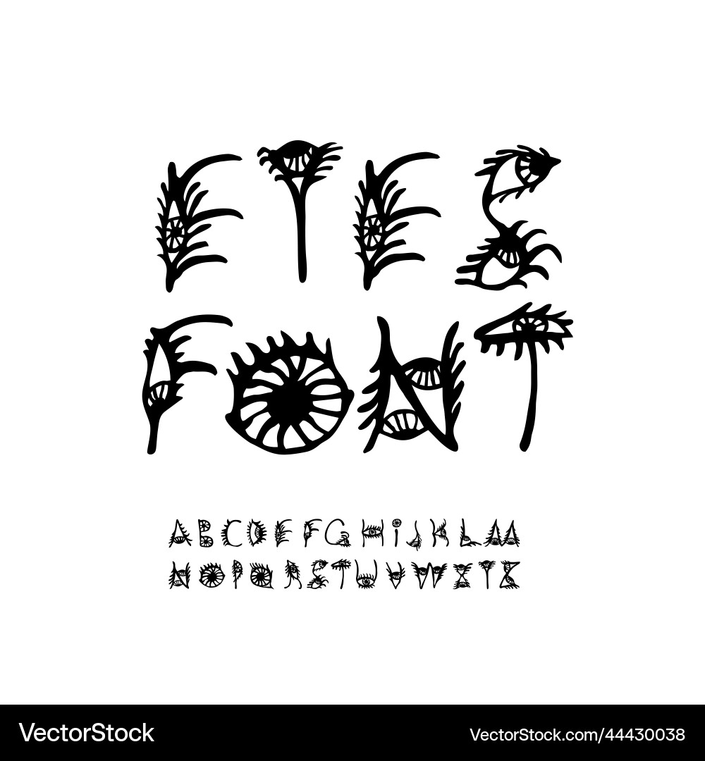 Eyes font hand drawn letters using human Vector Image