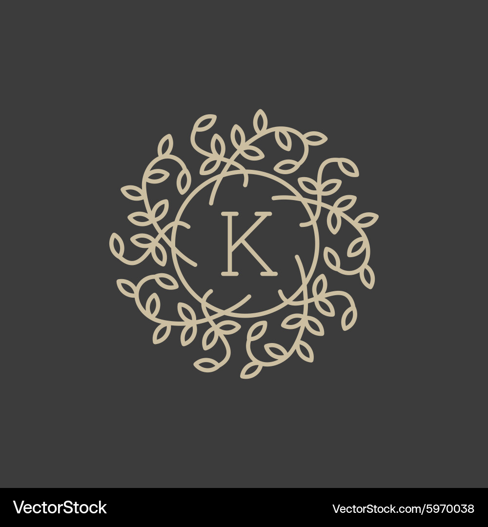 Floral monogram design template with letter k Vector Image