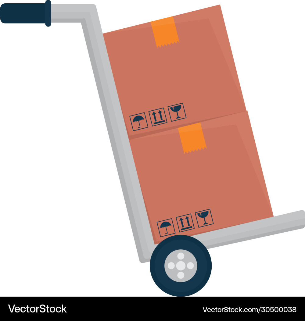 Handcart with package boxes icon flat style Vector Image