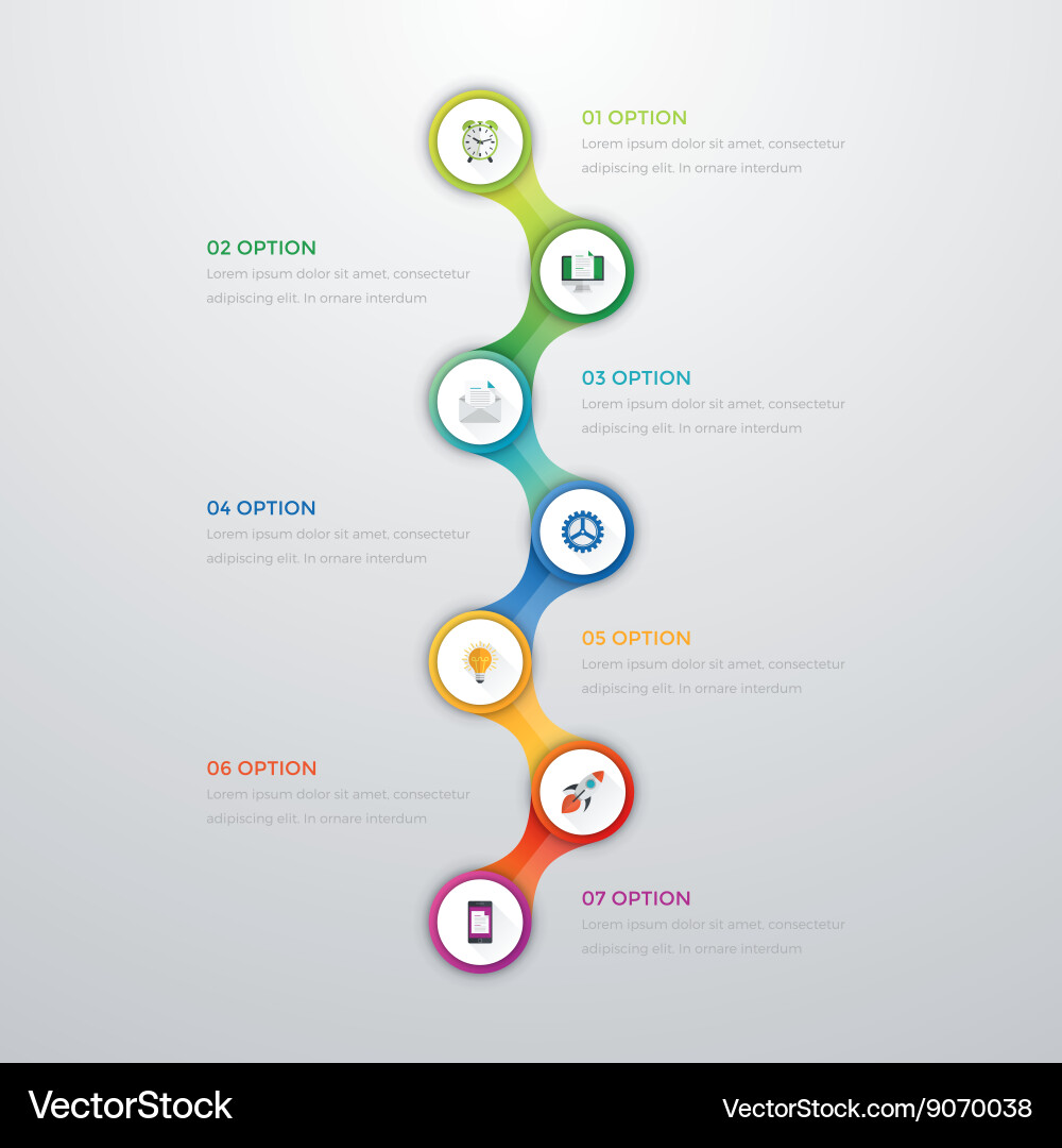 Infographics timeline seven options Royalty Free Vector