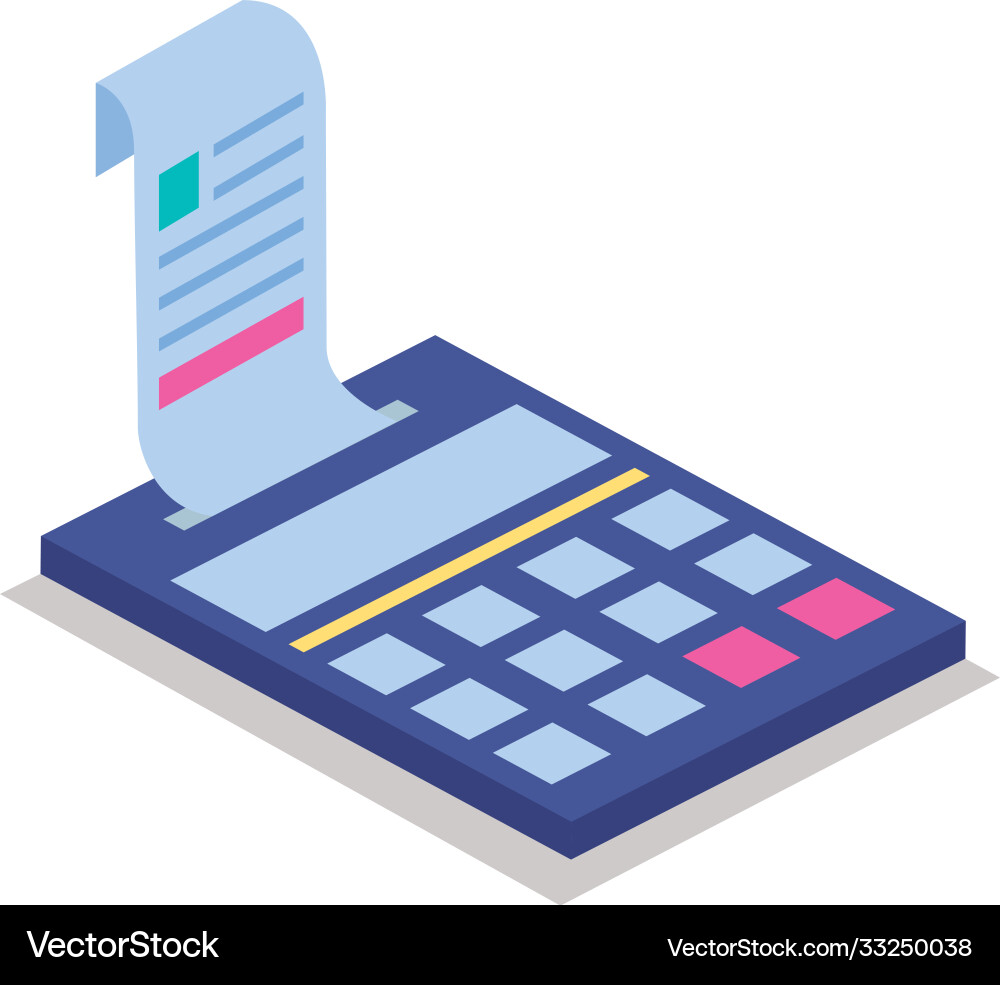 Isolated calculator with receipt isometric line Vector Image