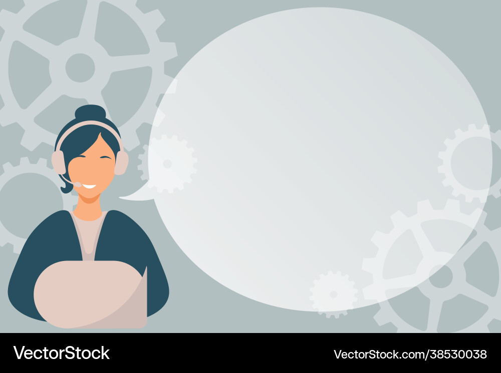 Lady call center with headphones and computer Vector Image