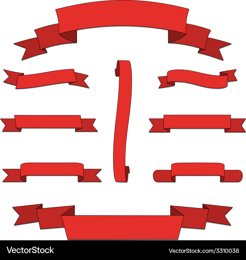 Red paper ribbons set isolated on white Royalty Free Vector