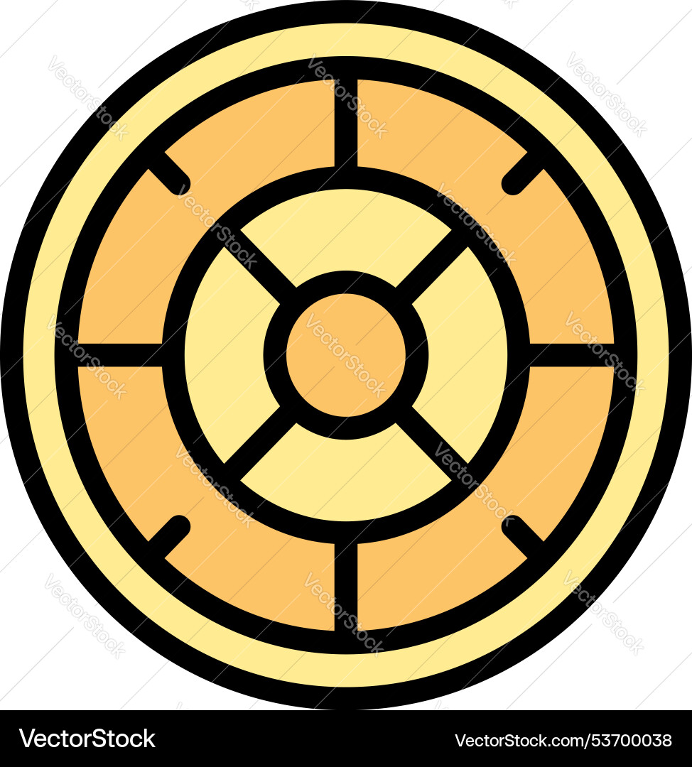 Round wooden shield with metal frame protecting Vector Image