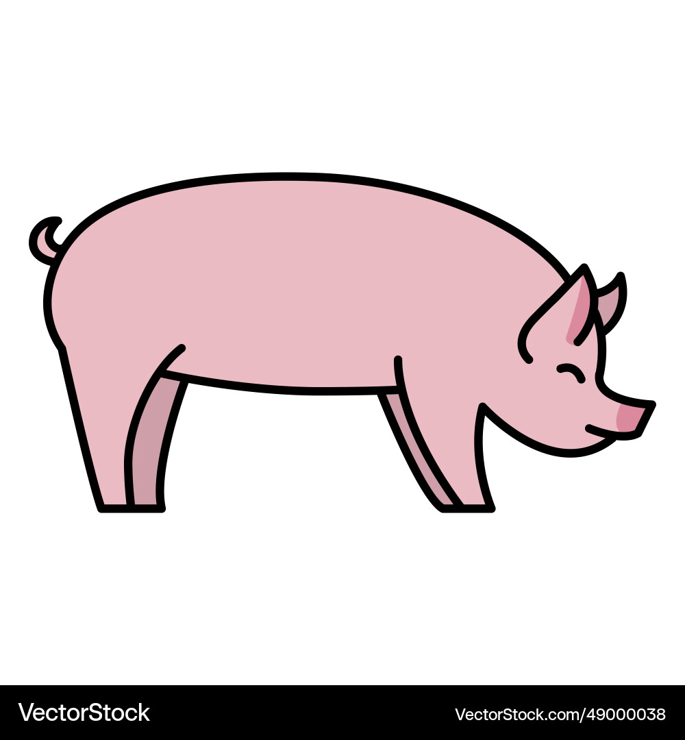 Sideways simple color stroke pig Royalty Free Vector Image