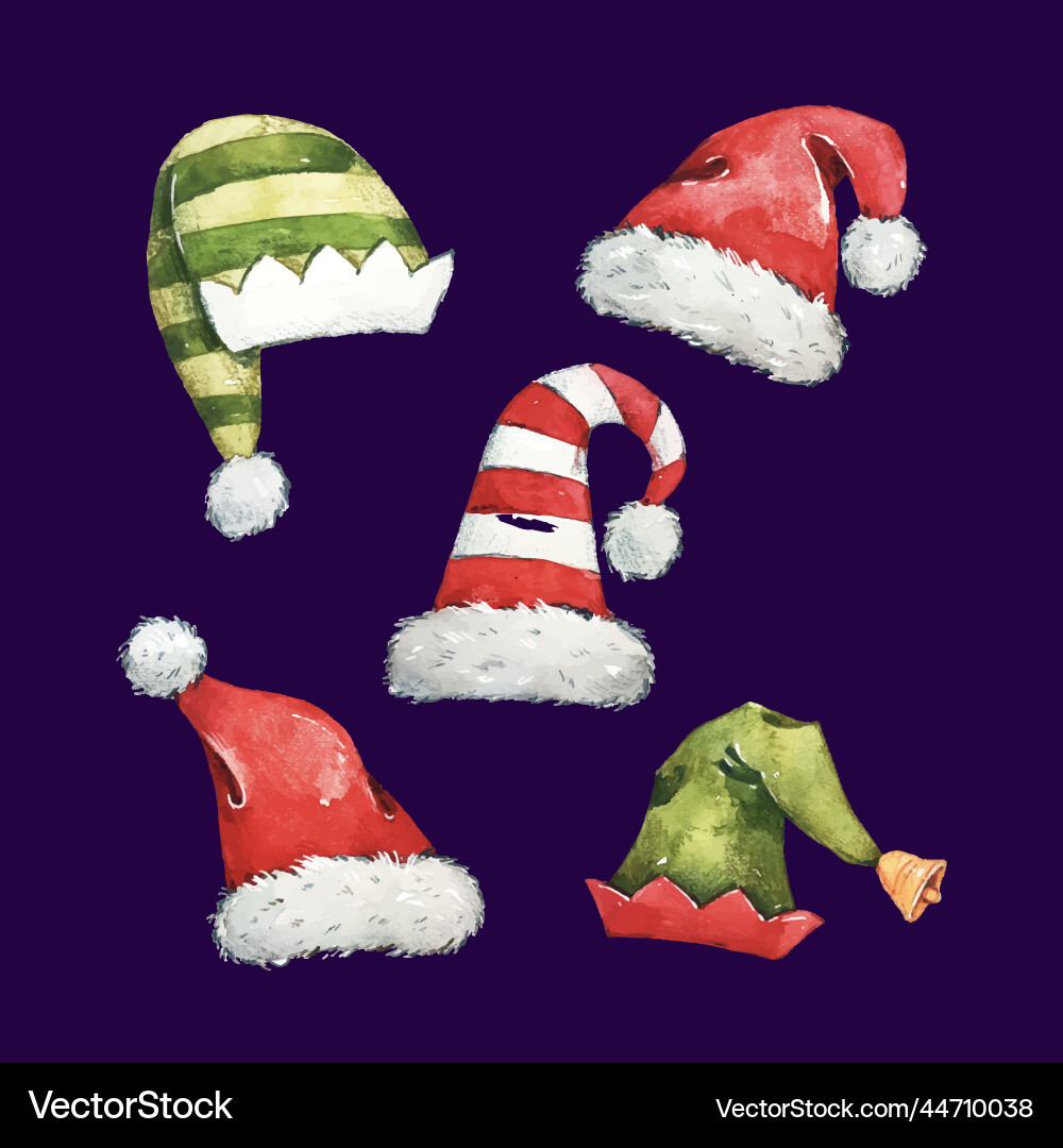 Watercolor santa s hat collection abstract design Vector Image