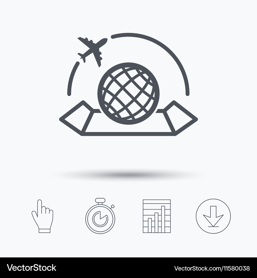 World map icon plane travel sign Royalty Free Vector Image