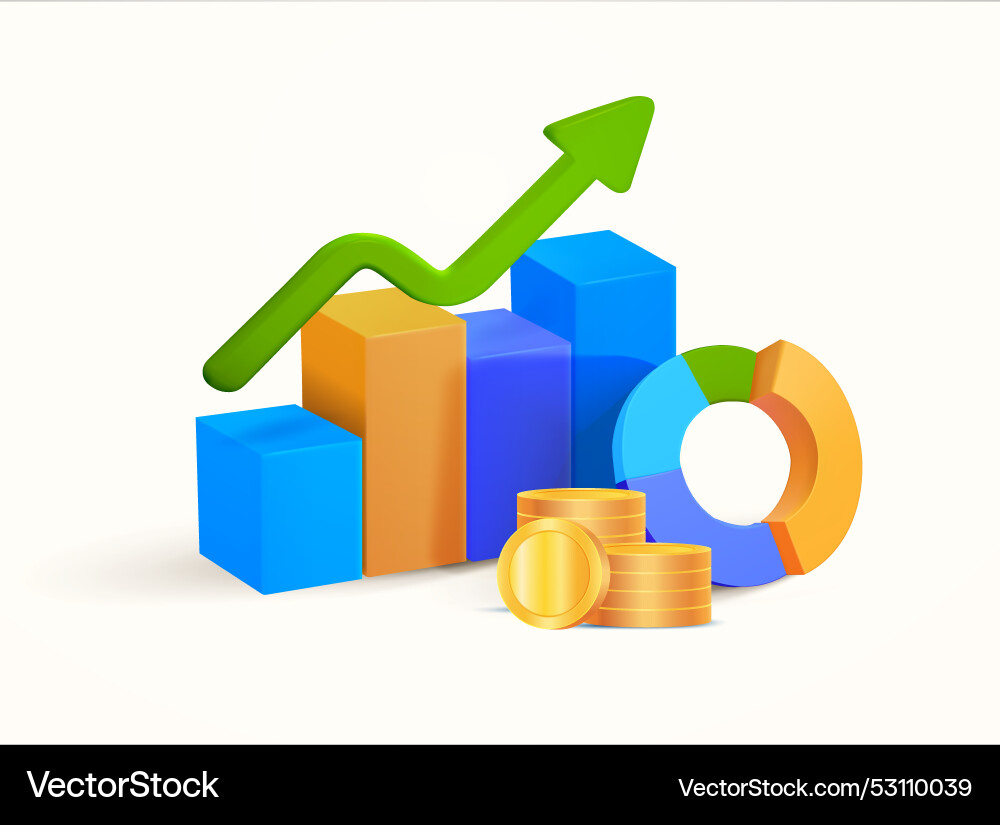 3d growing bar char line chart with arrow pie Vector Image