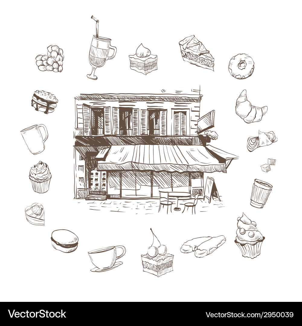 Cafe drawing Royalty Free Vector Image - VectorStock