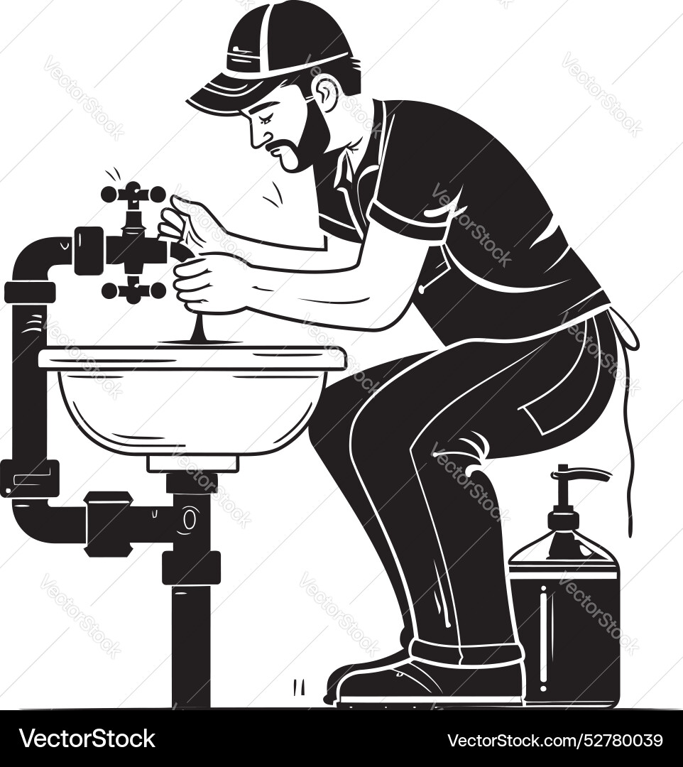 Flow fixer plumbing worker repairs logo symbol Vector Image