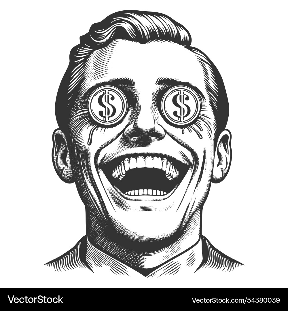 Man with dollar sign eyes engraving Royalty Free Vector