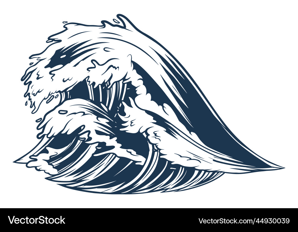 Ocean waves detailed monochrome emblem Royalty Free Vector