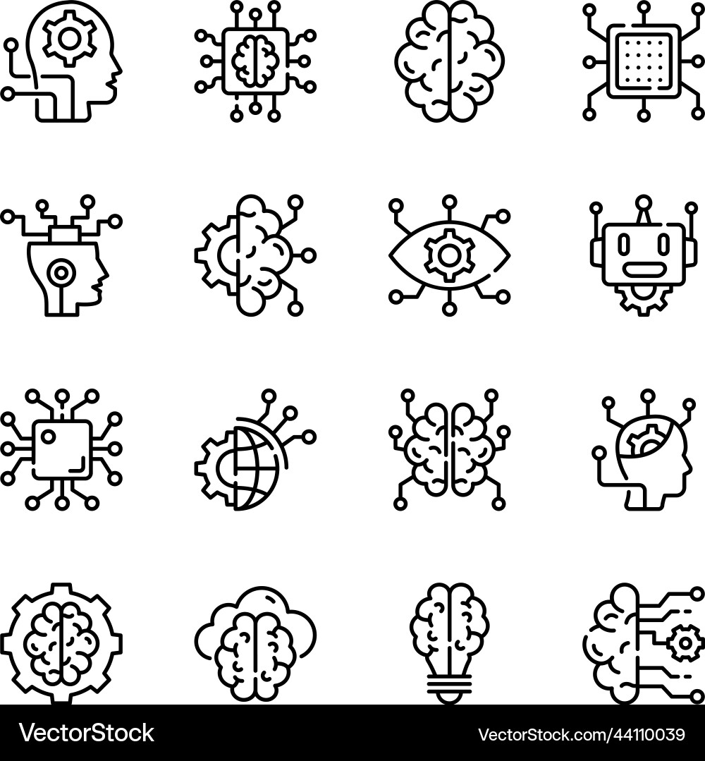 Pack of artificial intelligence outline icons Vector Image