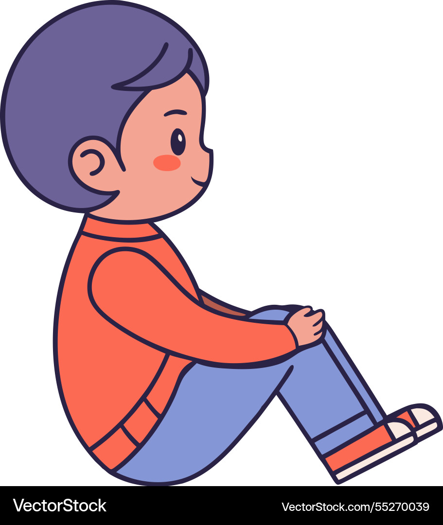Seated kid side view Royalty Free Vector Image