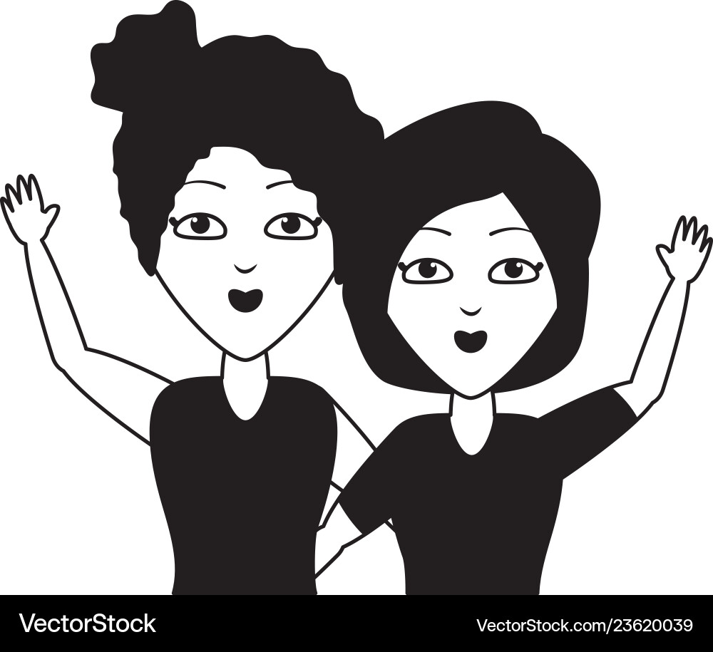 Two women portrait waving hand Royalty Free Vector Image