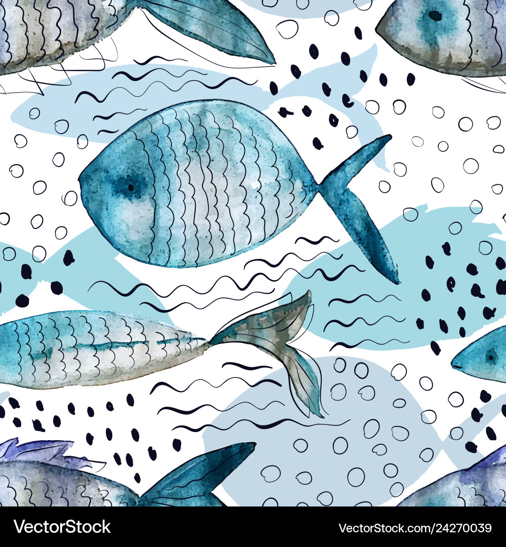 Watercolor Fish Seamless Pattern Royalty Free Vector Image