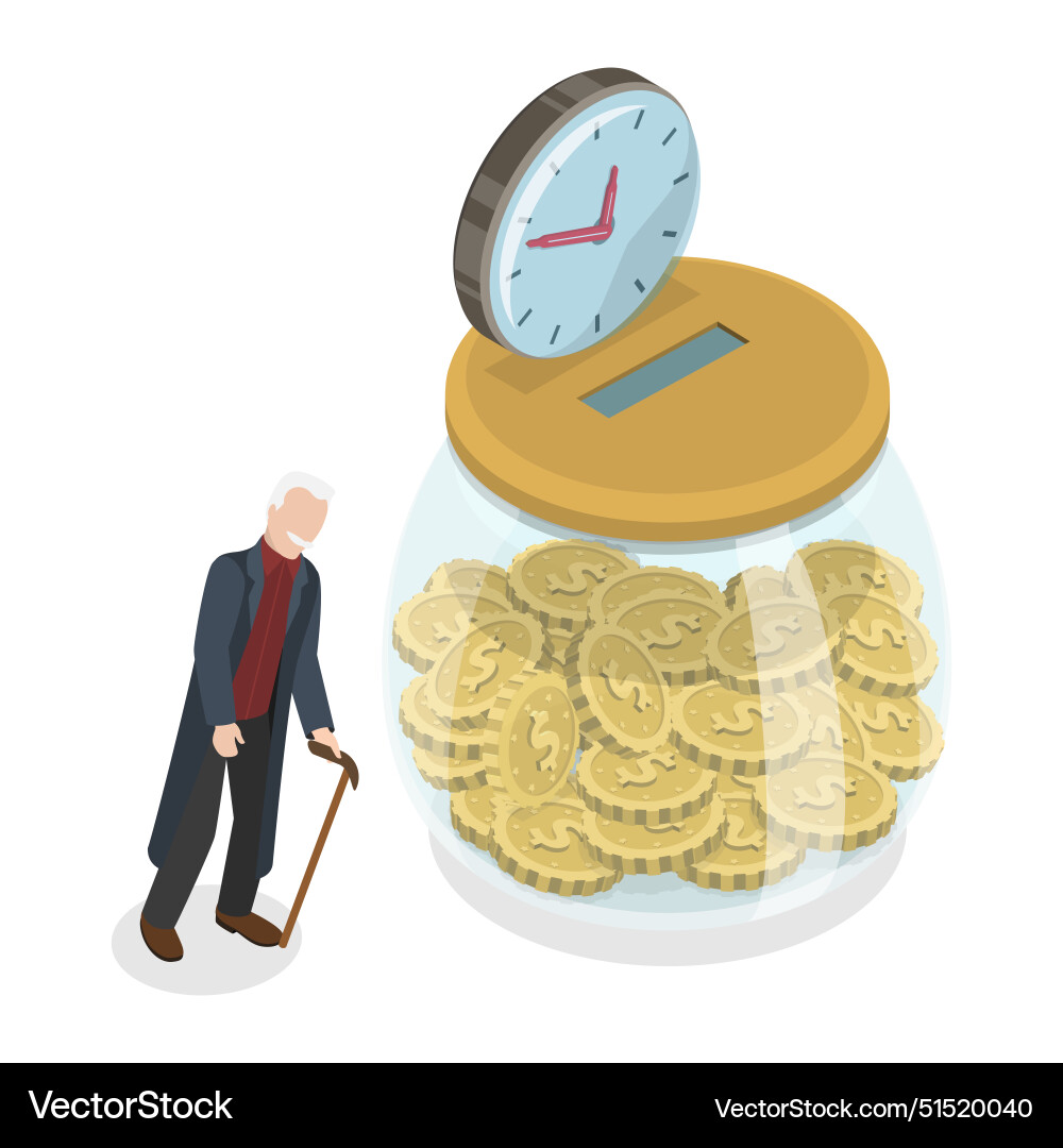 3d isometric flat of retirement fund Royalty Free Vector