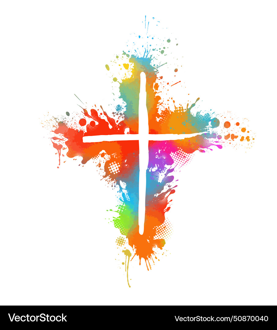 Colored cross of blots happy easter hand drawing Vector Image