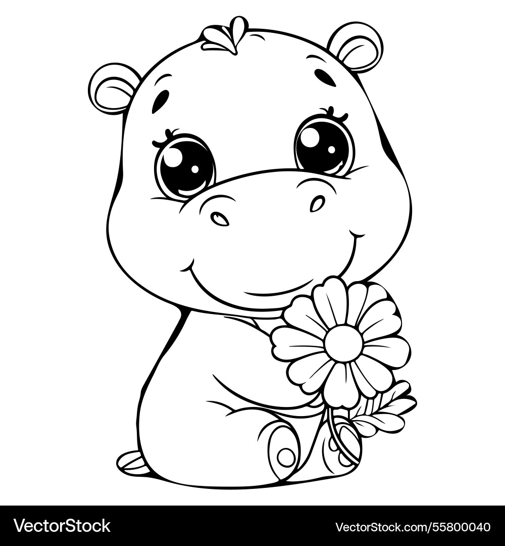 Cute hippo coloring pages for kids Royalty Free Vector Image