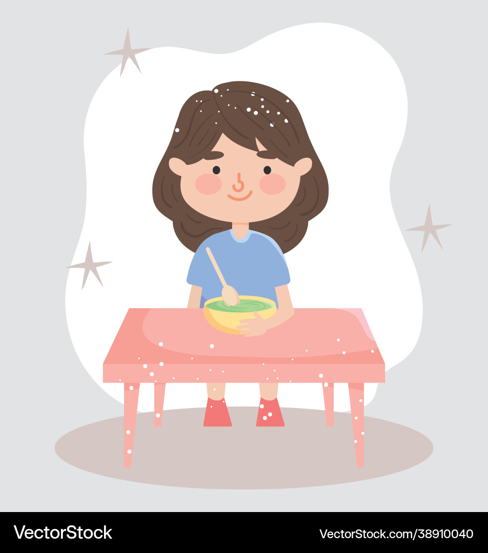 Girl sitting and eating Royalty Free Vector Image