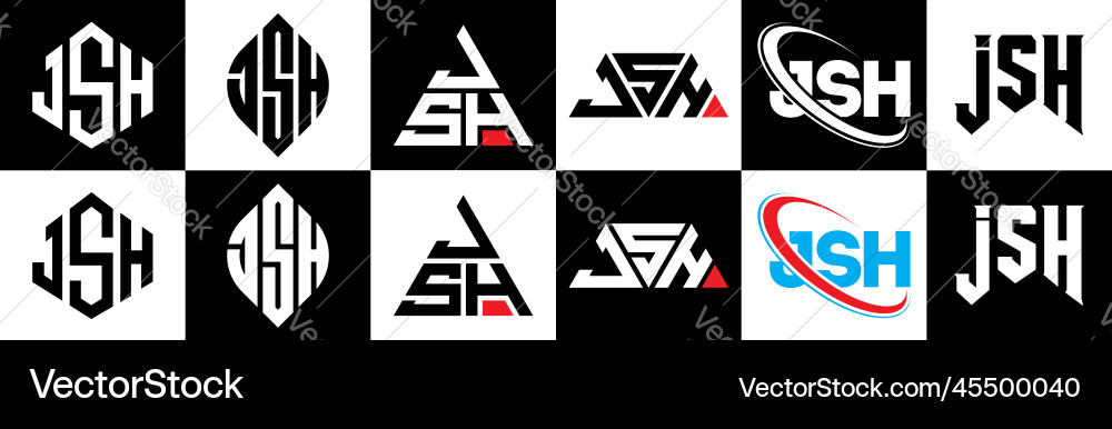 Jsh letter logo design in six style polygon Vector Image