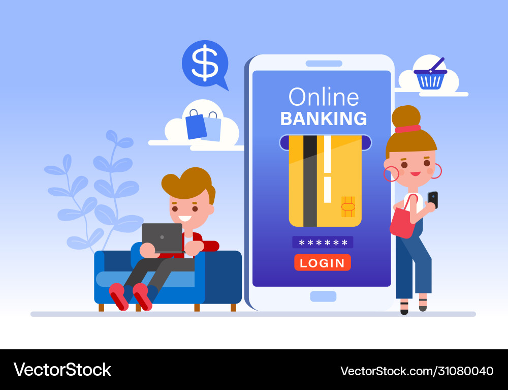 Online banking concept people cartoon character Vector Image