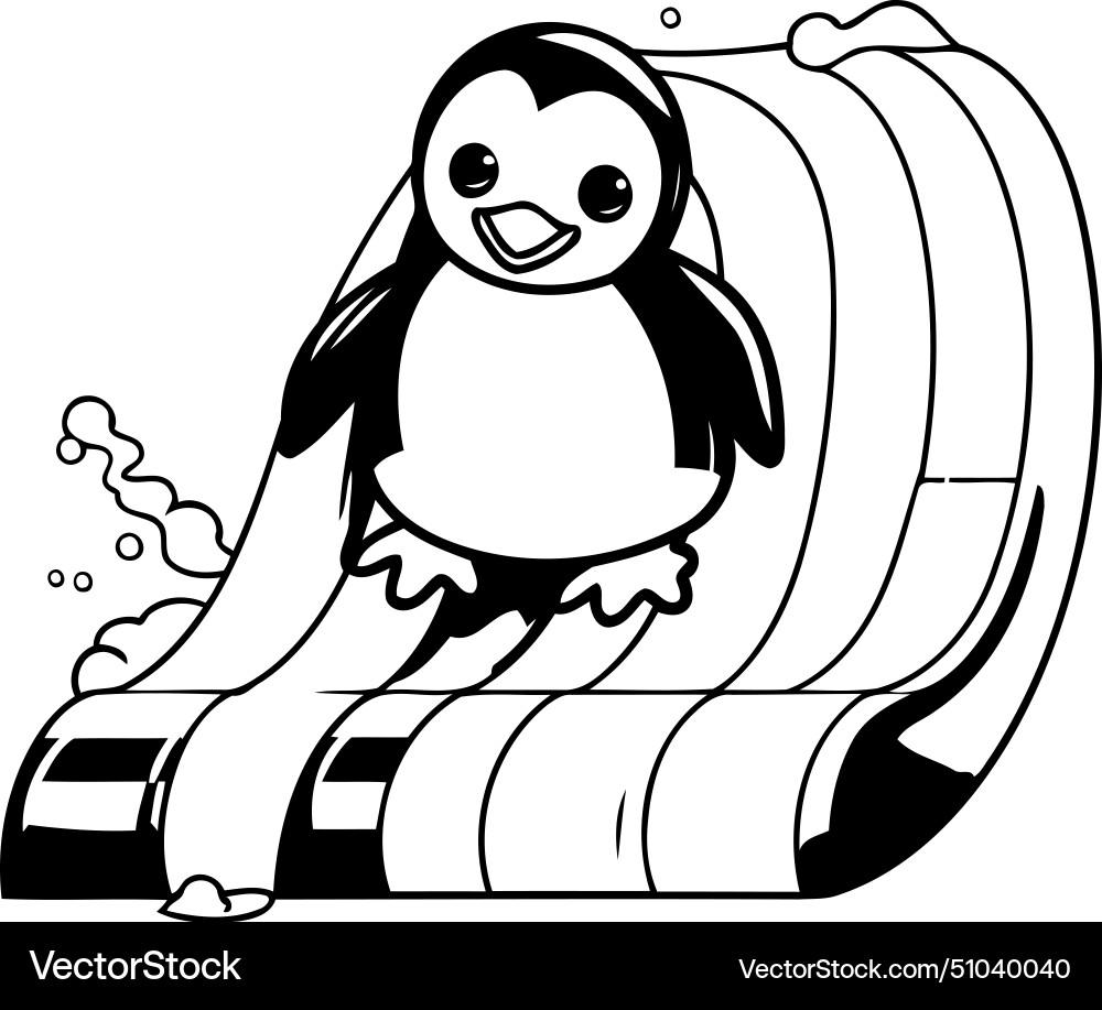 Penguin on an inflatable slide cartoon Royalty Free Vector