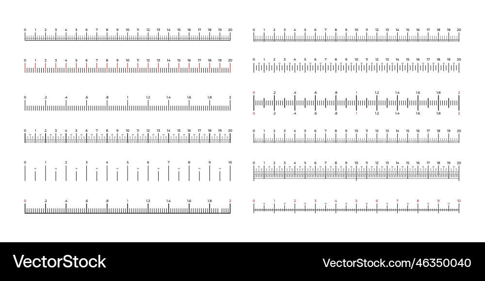 Ruler marks set simple measuring scales Royalty Free Vector