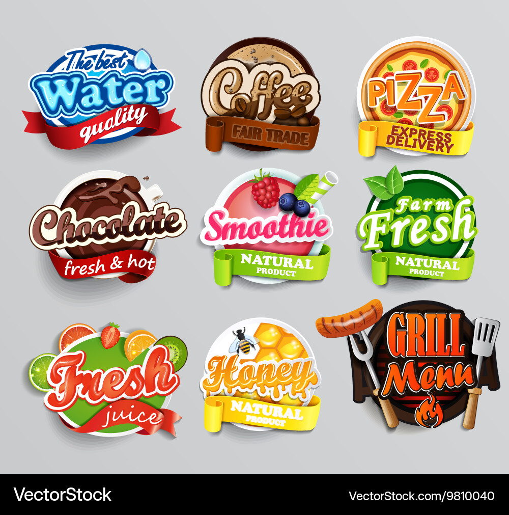 Set of food stickers Royalty Free Vector Image
