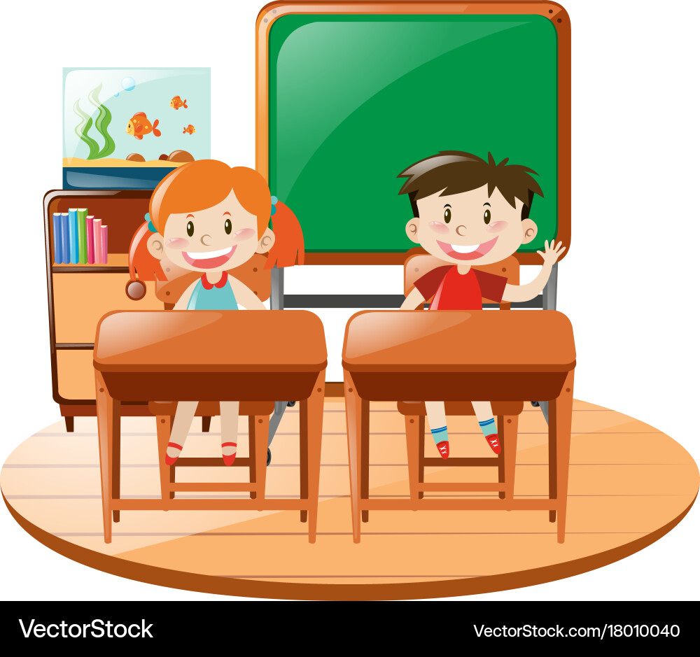 Two Children in a Classroom Royalty Free Vector Image