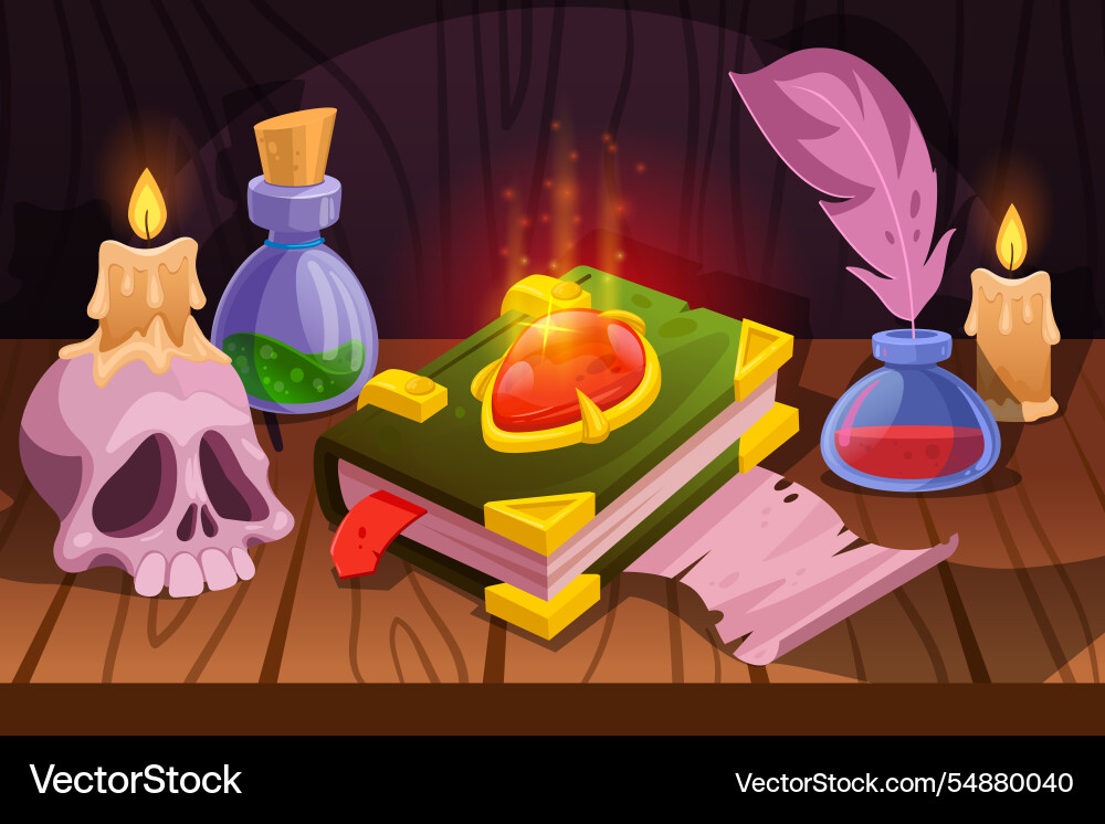 Wizard table witch workspace alchemic desk magic Vector Image