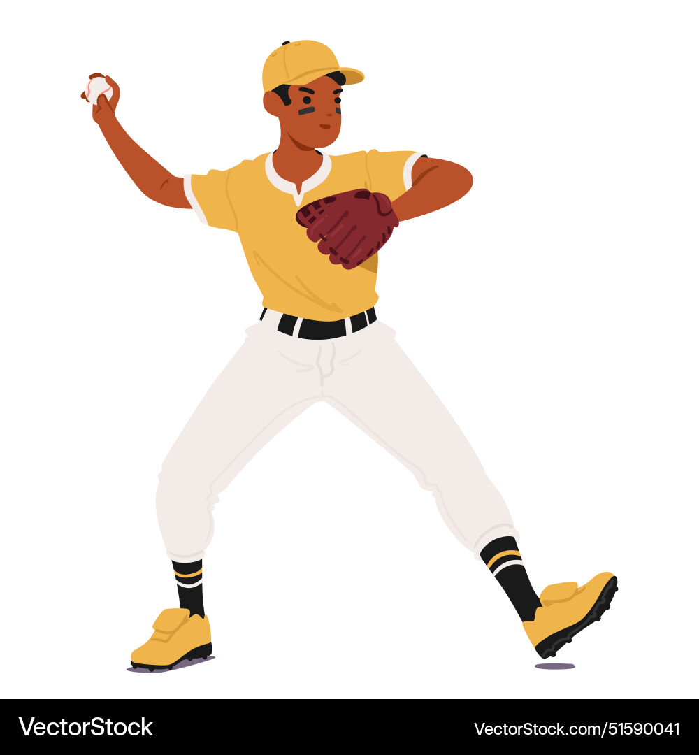 Baseball pitcher character in yellow uniform Vector Image