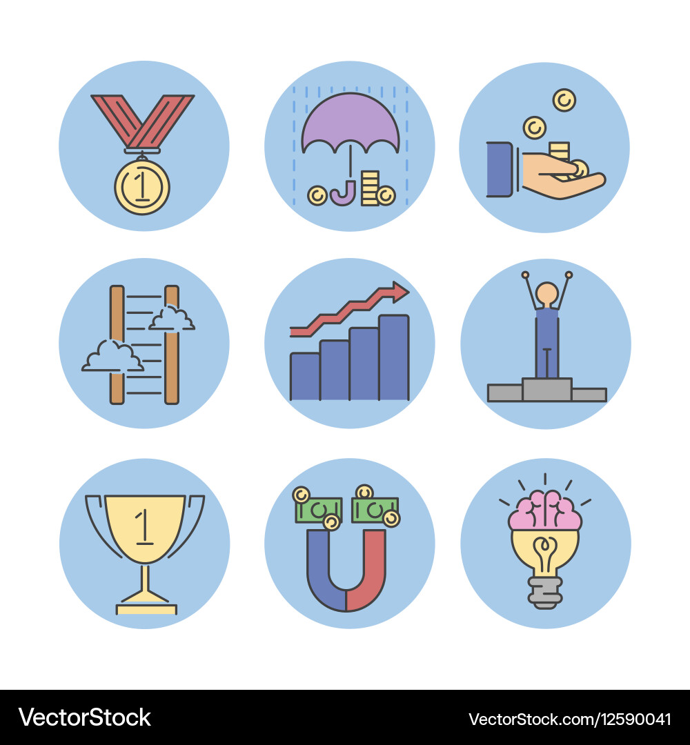 Business success icons set Royalty Free Vector Image
