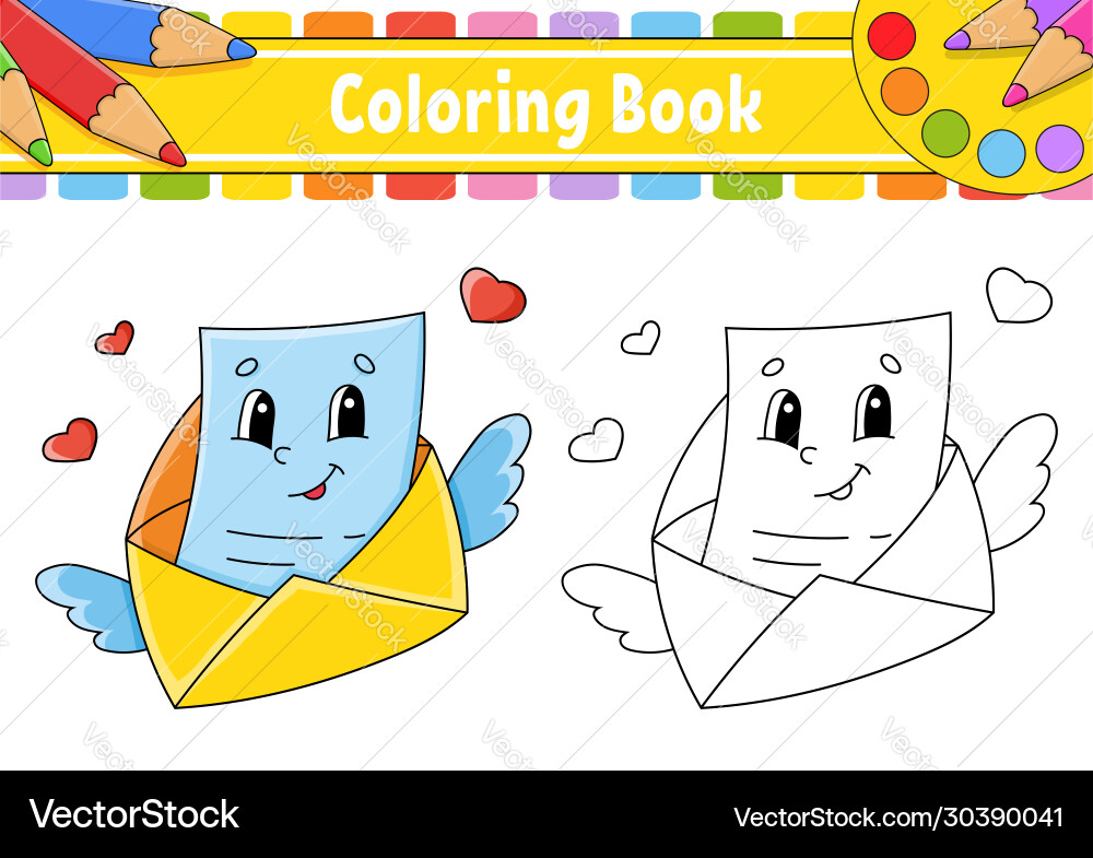 Coloring book for kids flying open envelope Vector Image