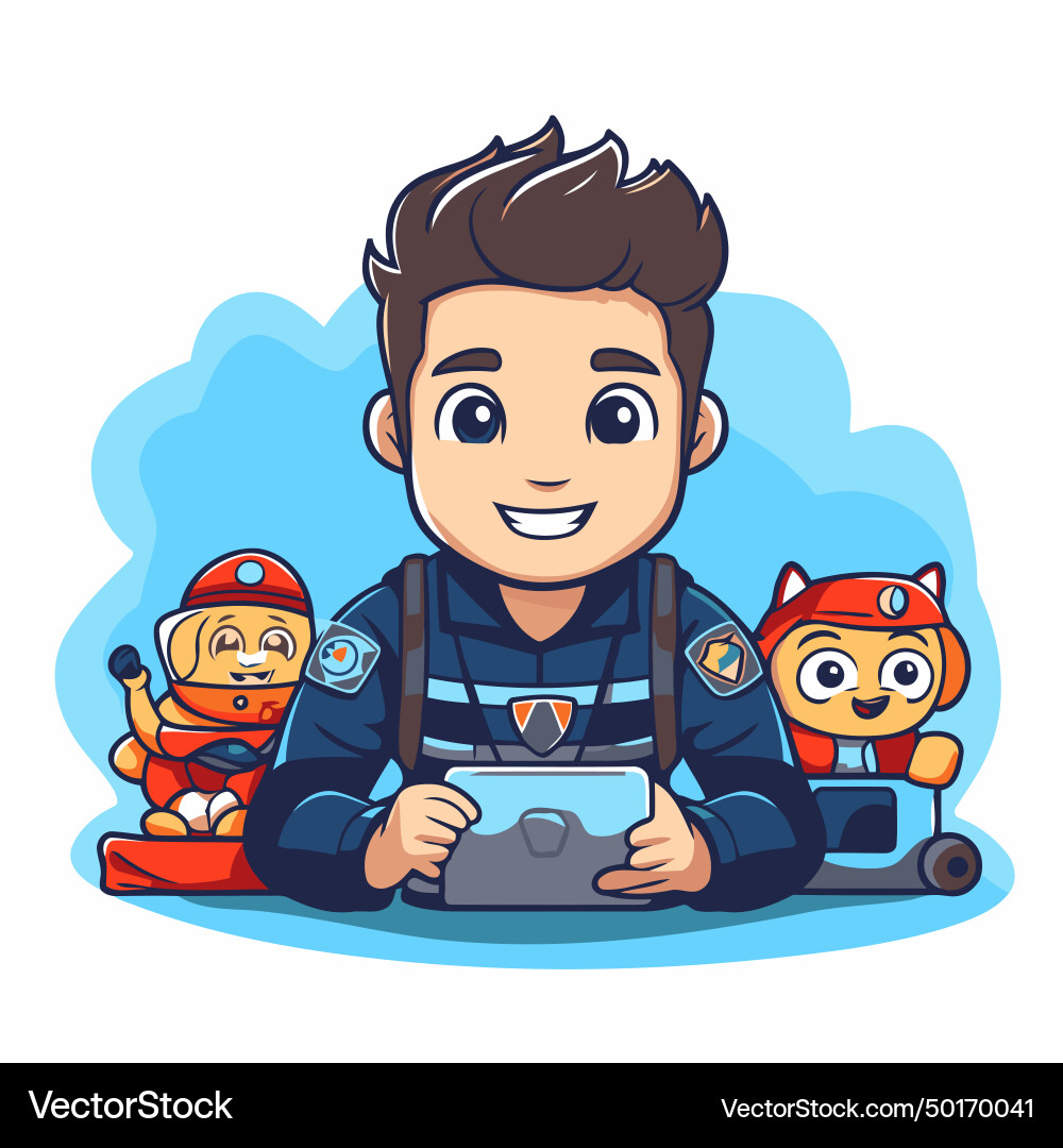 Cute cartoon boy playing video games in a flat Vector Image