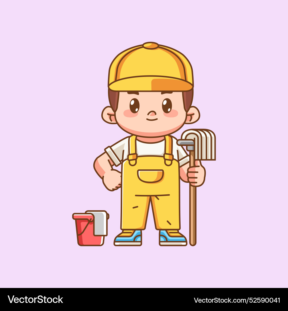Cute cleaning service hold mop kawaii chibi Vector Image
