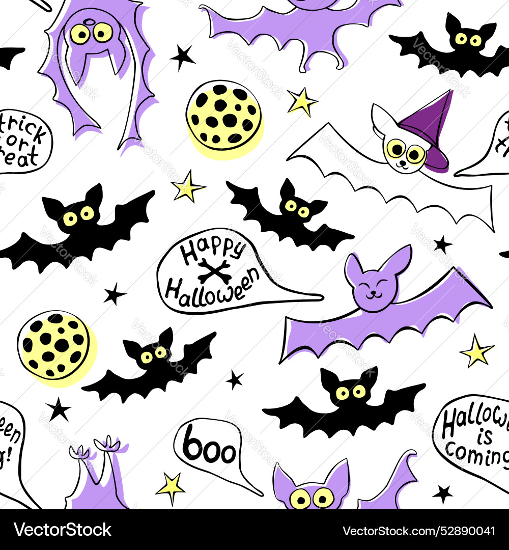 Flying bats seamless pattern happy halloween Vector Image
